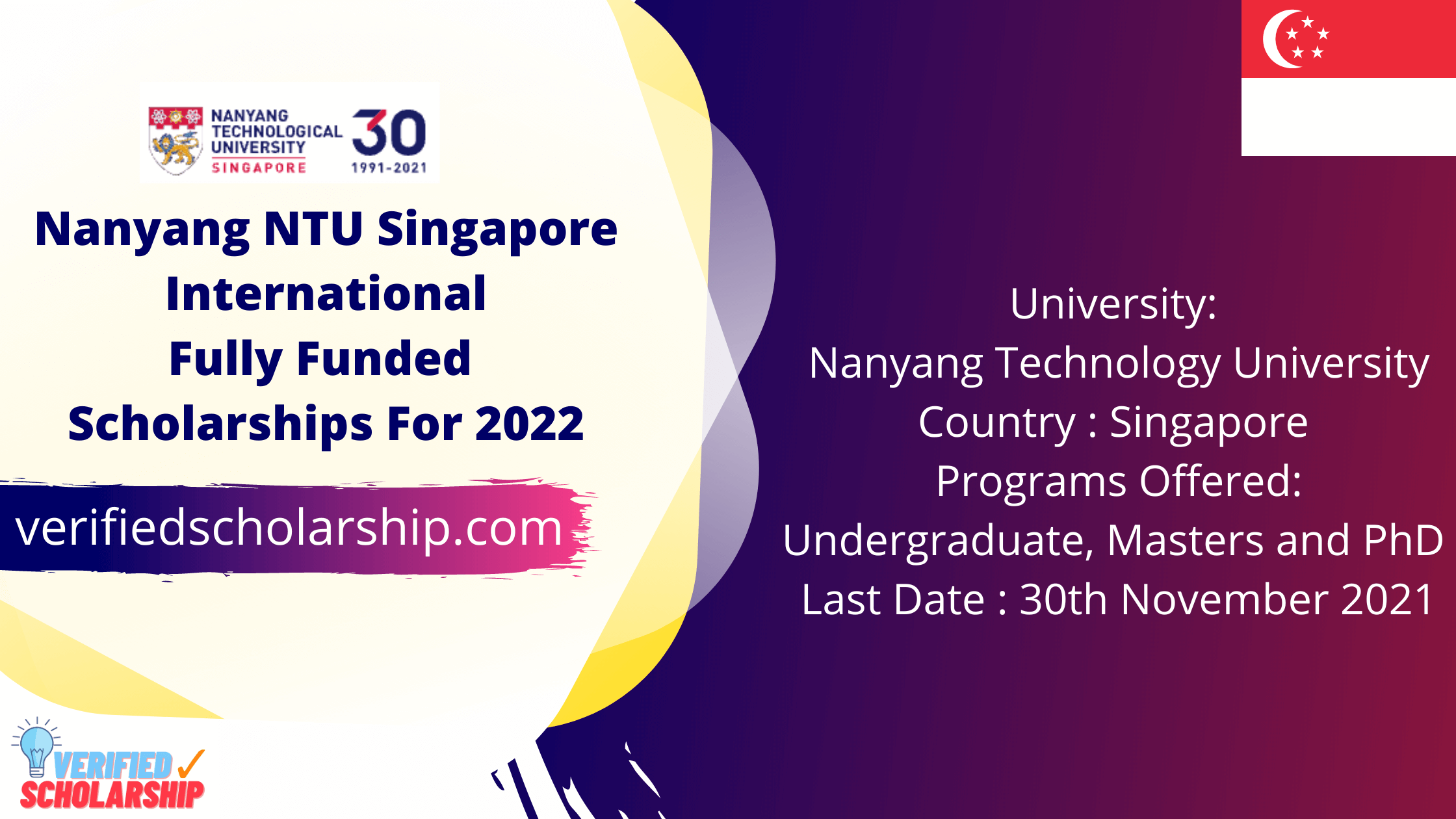 Nanyang NTU Singapore International Fully Funded Scholarships For 2022 - Verified Scholarship